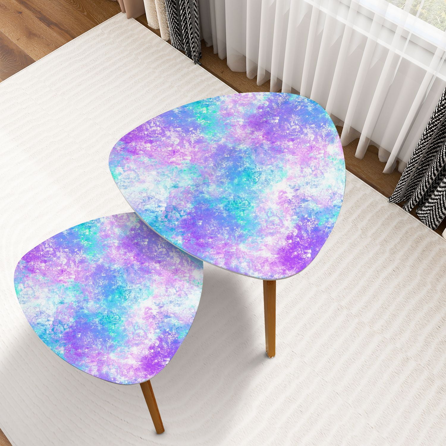 Triangle Nesting Coffee Table Set of 2 Trendy purple pink sky blue ...