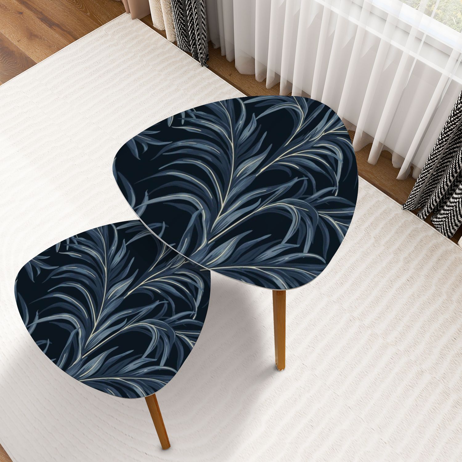 Triangle Nesting Coffee Table Set of 2 Tropical fern leaves seamless ...
