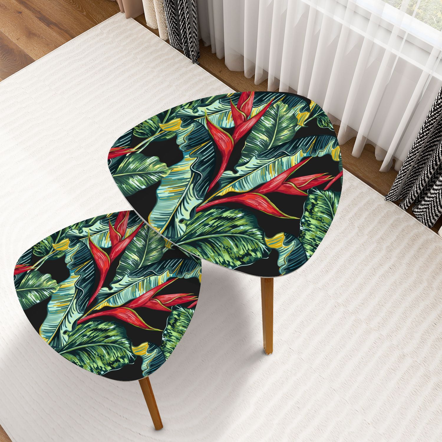 Triangle Nesting Coffee Table Set of 2 Tropical hawaiian flowers palm ...