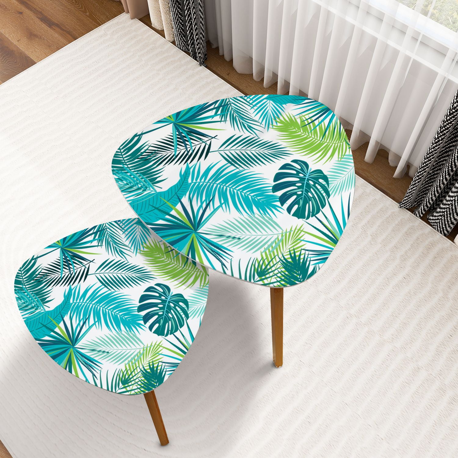 Triangle Nesting Coffee Table Set of 2 Tropical jungle palm leaves seamless pattern monstera ...