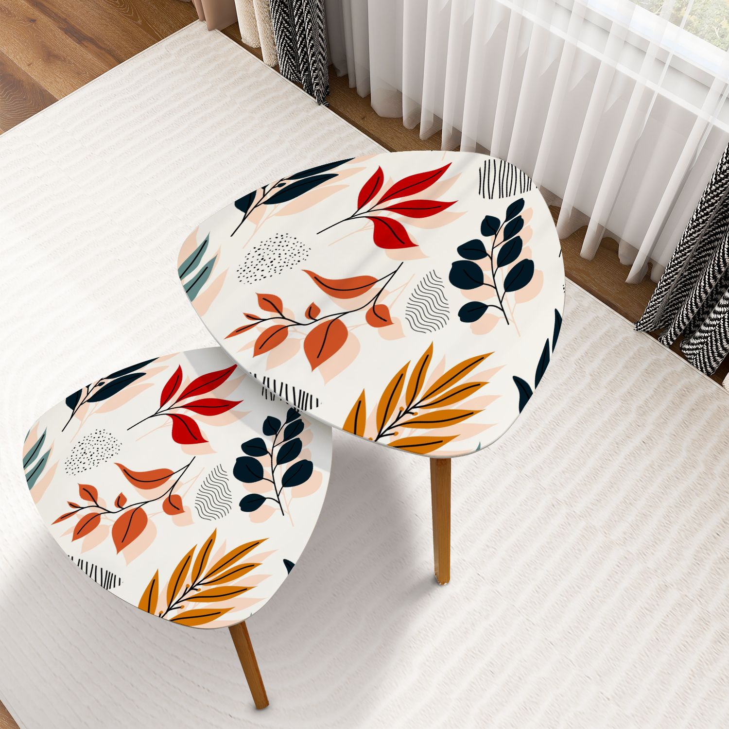 Triangle Nesting Coffee Table Set of 2 Tropical leaves hand drawn ...