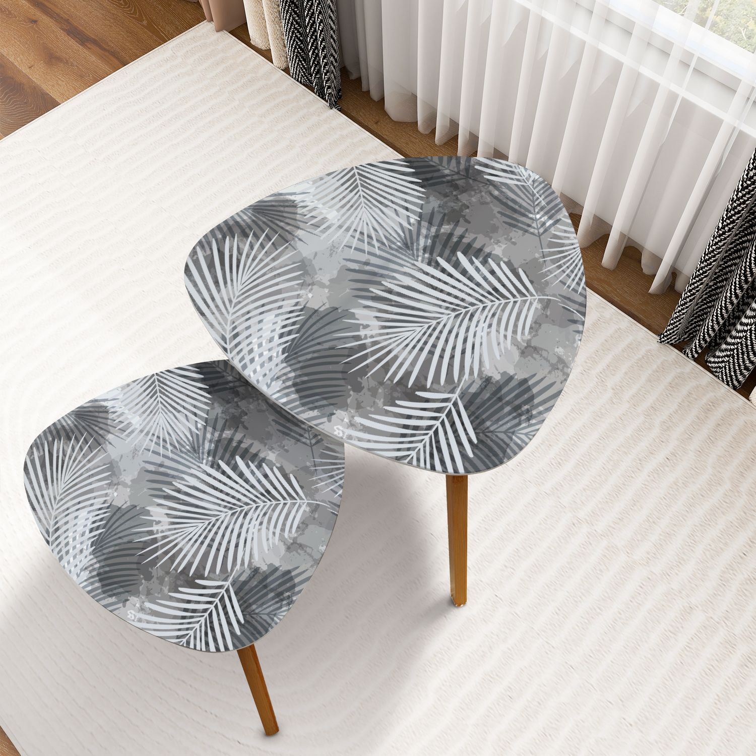Triangle Nesting Coffee Table Set of 2 Tropical pattern palm leaves ...