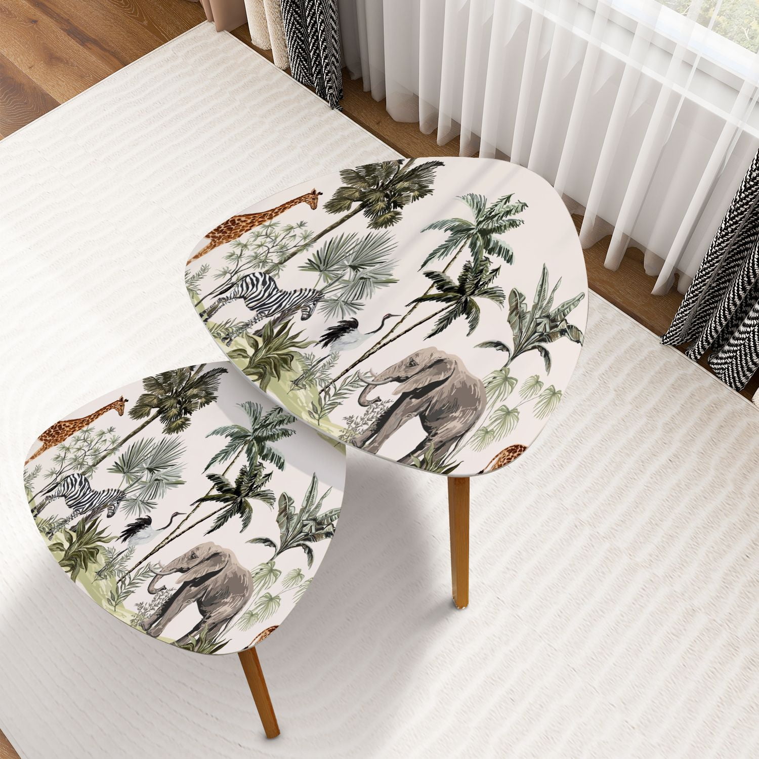 Triangle Nesting Coffee Table Set of 2 Tropical vintage botanical ...