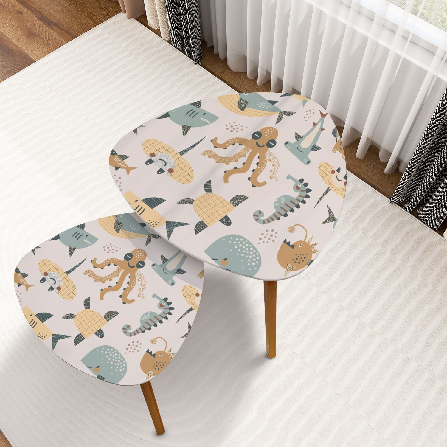 Triangle Nesting Coffee Table Set of 2 Underwater animals Seahorse ...