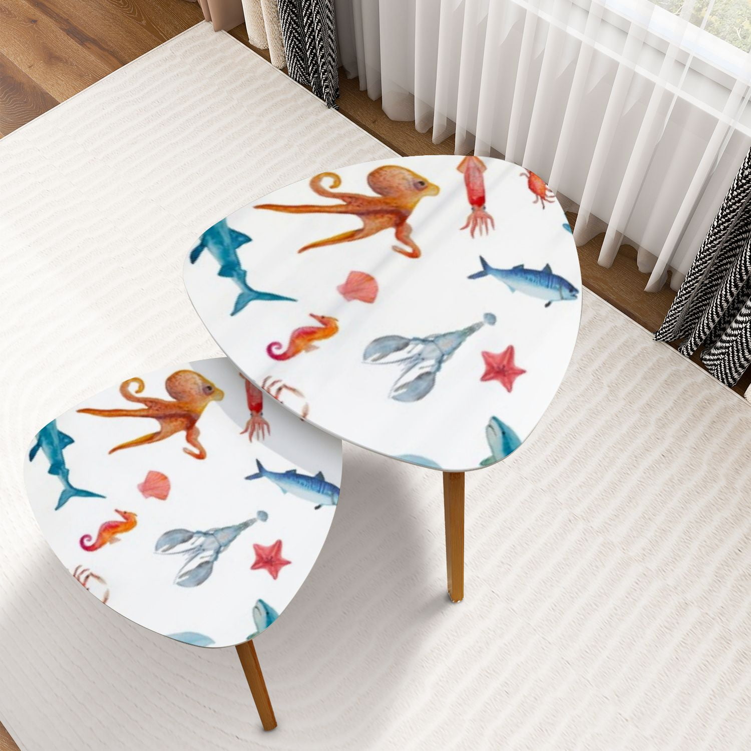 Triangle Nesting Coffee Table Set of 2 Underwater life seamless pattern ...