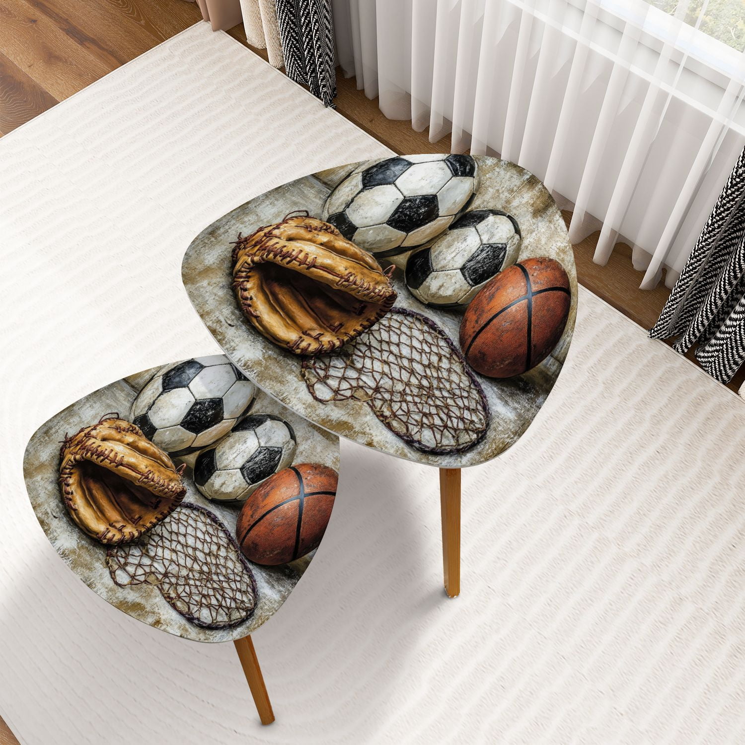 Triangle Nesting Coffee Table Set of 2 Vintage Sports Baseball ...