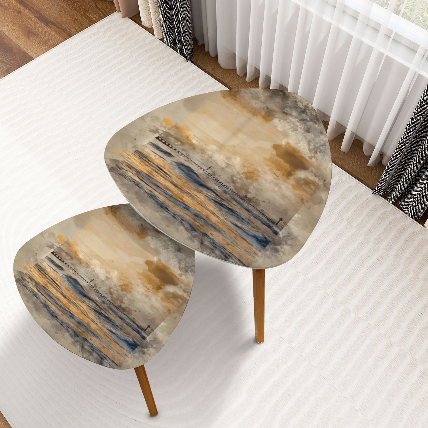 Triangle Nesting Coffee Table Set of 2 Watercolor Beautiful moody ...