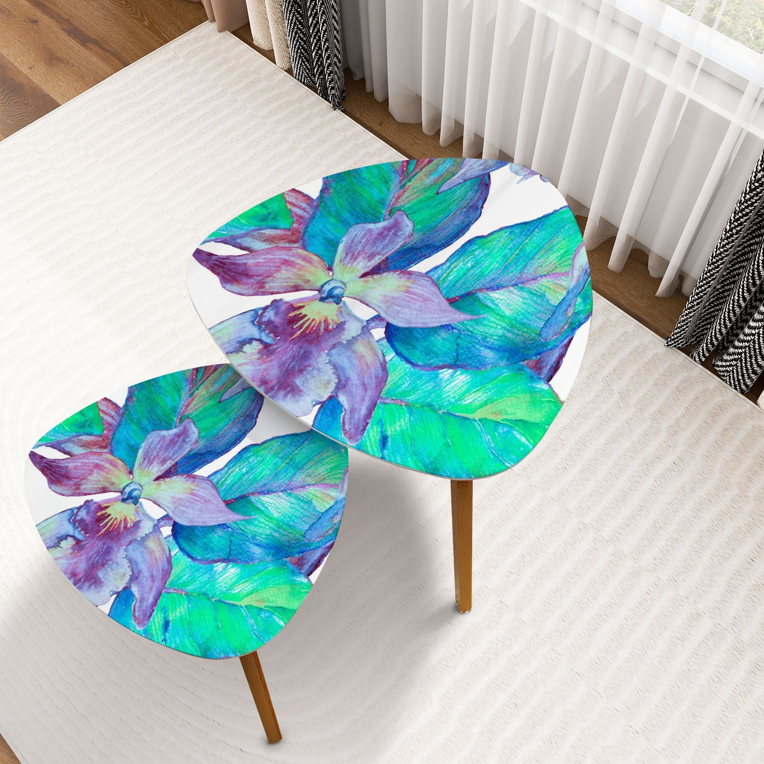 Triangle Nesting Coffee Table Set of 2 Watercolor Floral Tropical ...