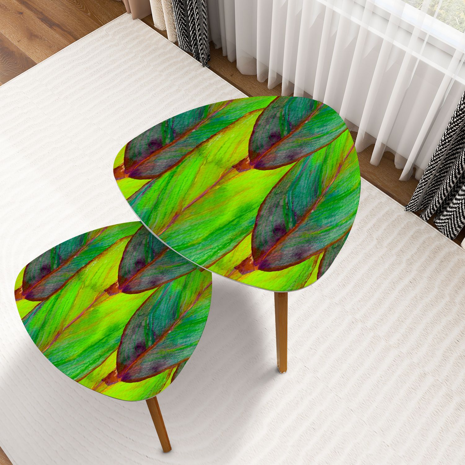Triangle Nesting Coffee Table Set of 2 Watercolor Leaves Seamless ...