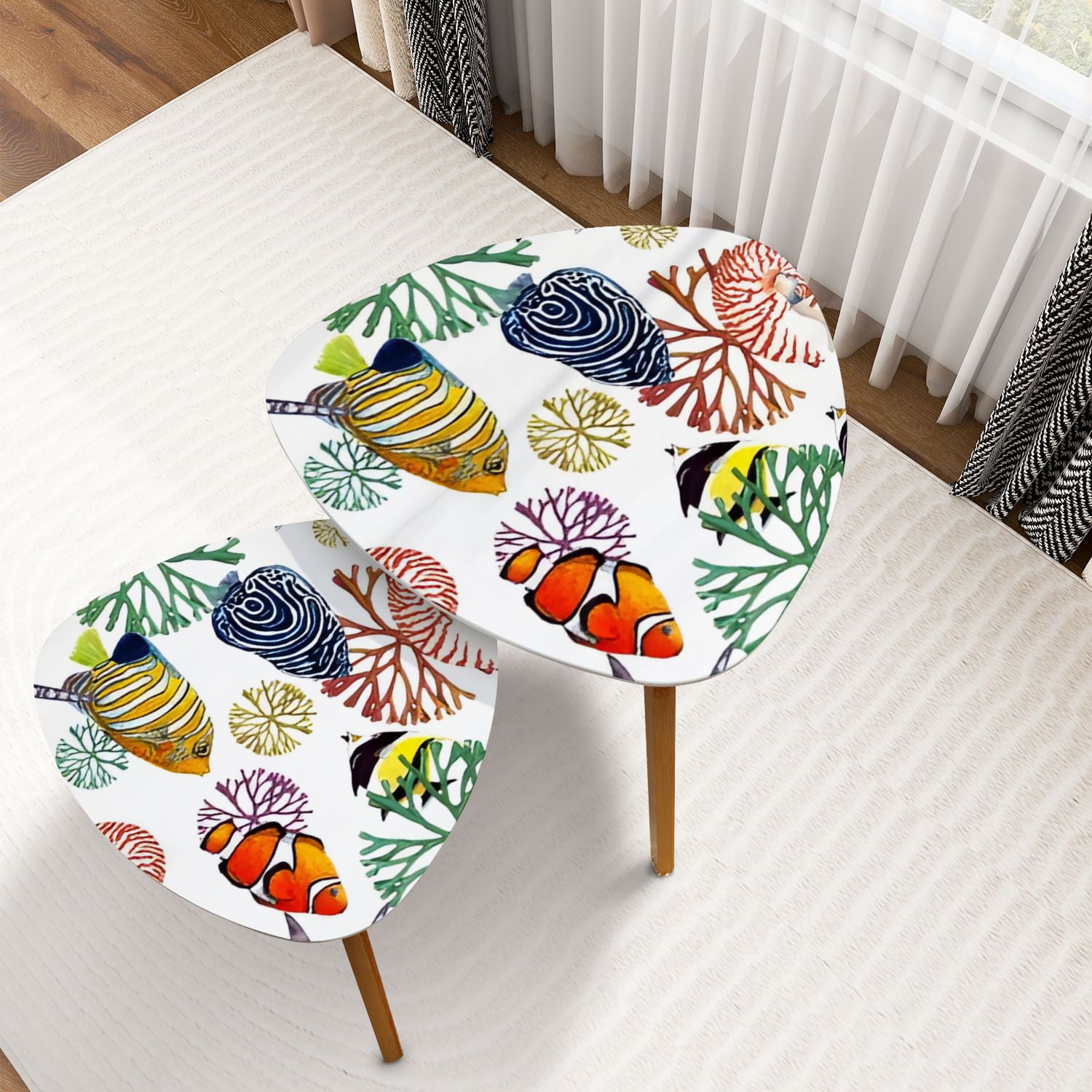 Triangle Nesting Coffee Table Set of 2 Watercolor Tropical Fish ...