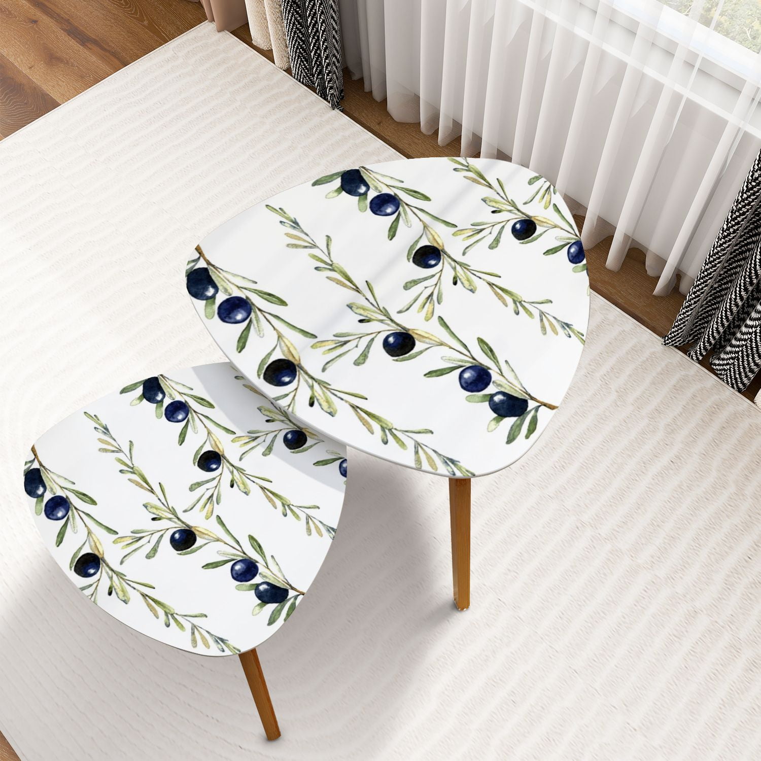 Triangle Nesting Coffee Table Set of 2 Watercolor branch black olives ...