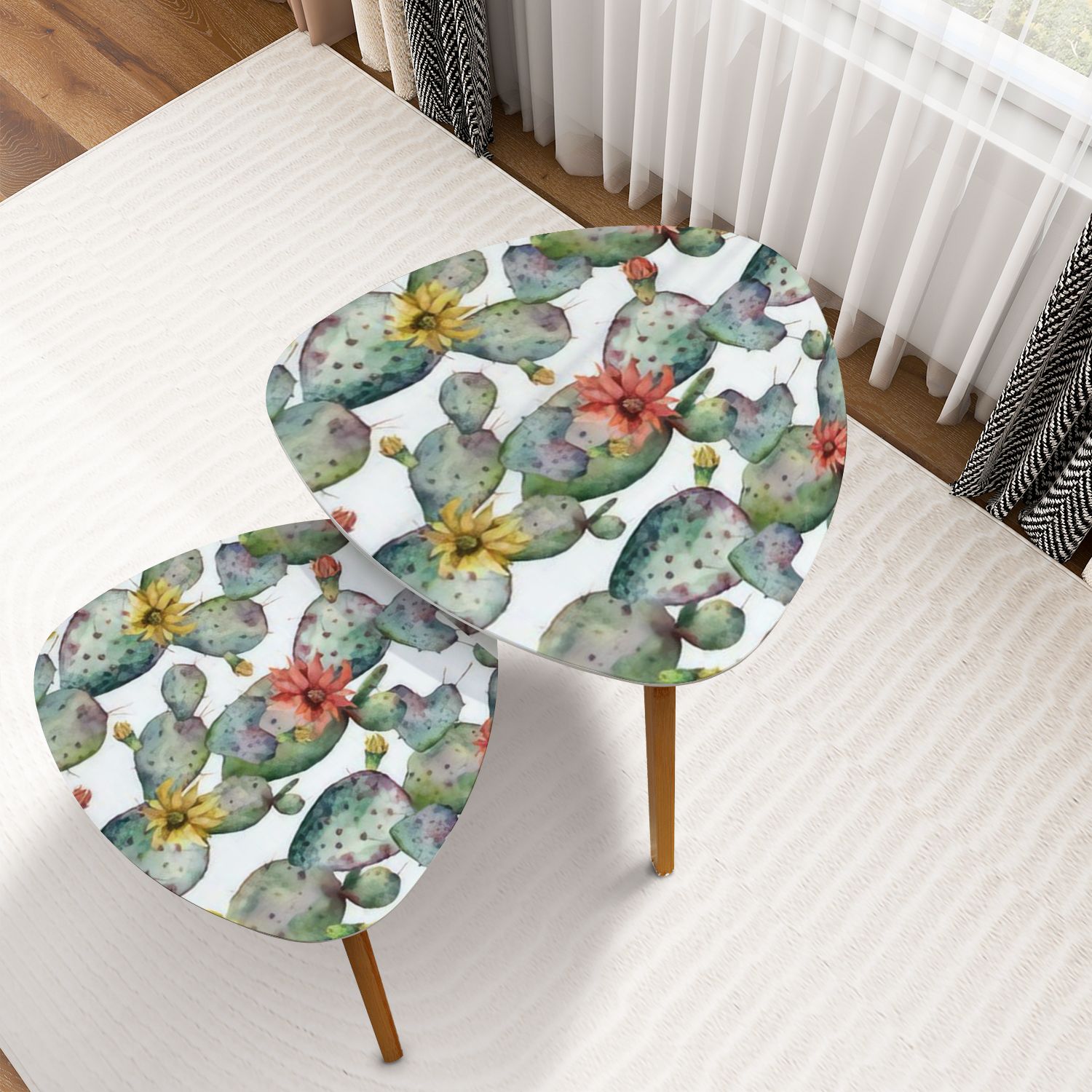 Triangle Nesting Coffee Table Set of 2 Watercolor cactuses yellow red ...