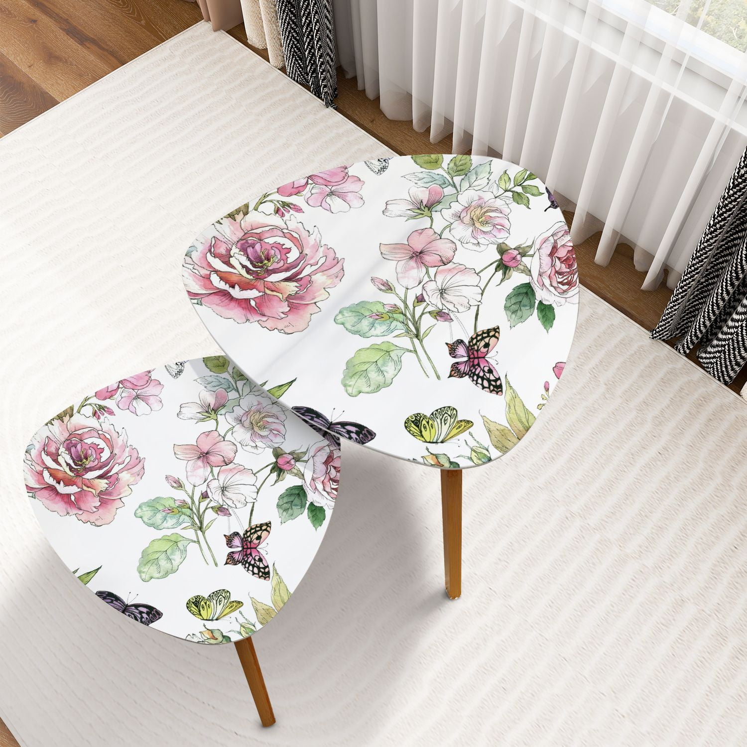 Triangle Nesting Coffee Table Set of 2 Watercolor floral pattern ...