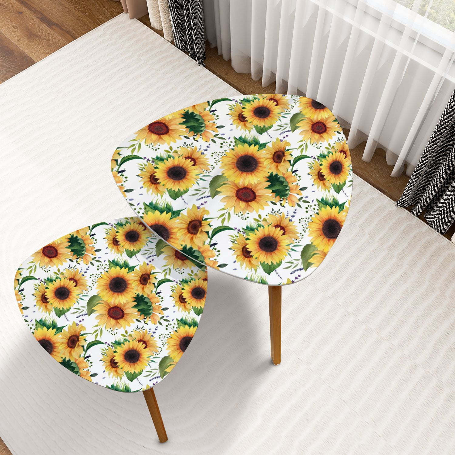 Triangle Nesting Coffee Table Set of 2 Watercolor flowers sunflower ...
