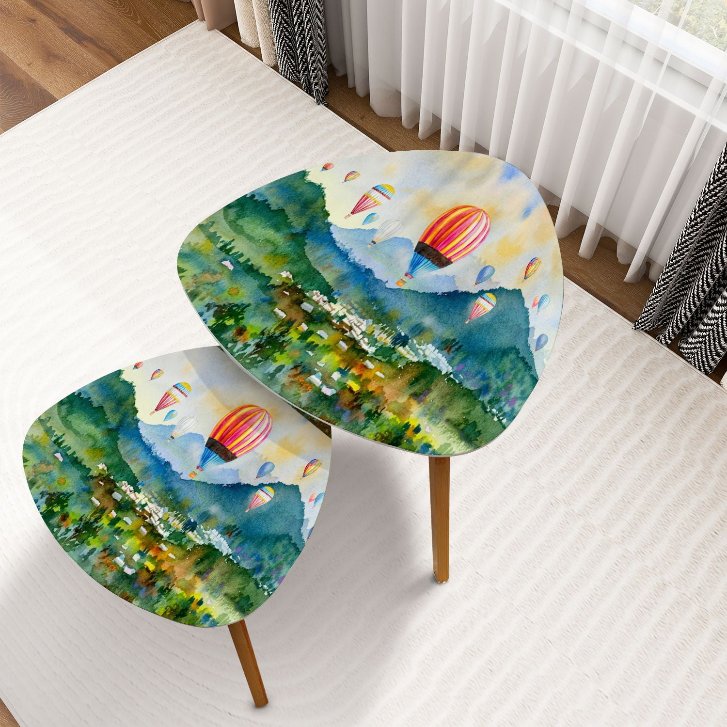 Triangle Nesting Coffee Table Set of 2 Watercolor landscape painting ...