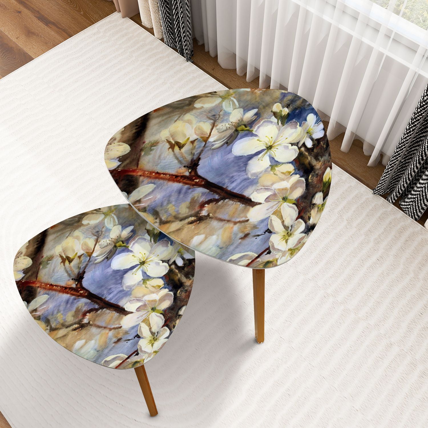 Triangle Nesting Coffee Table Set of 2 Watercolor painting blooming ...