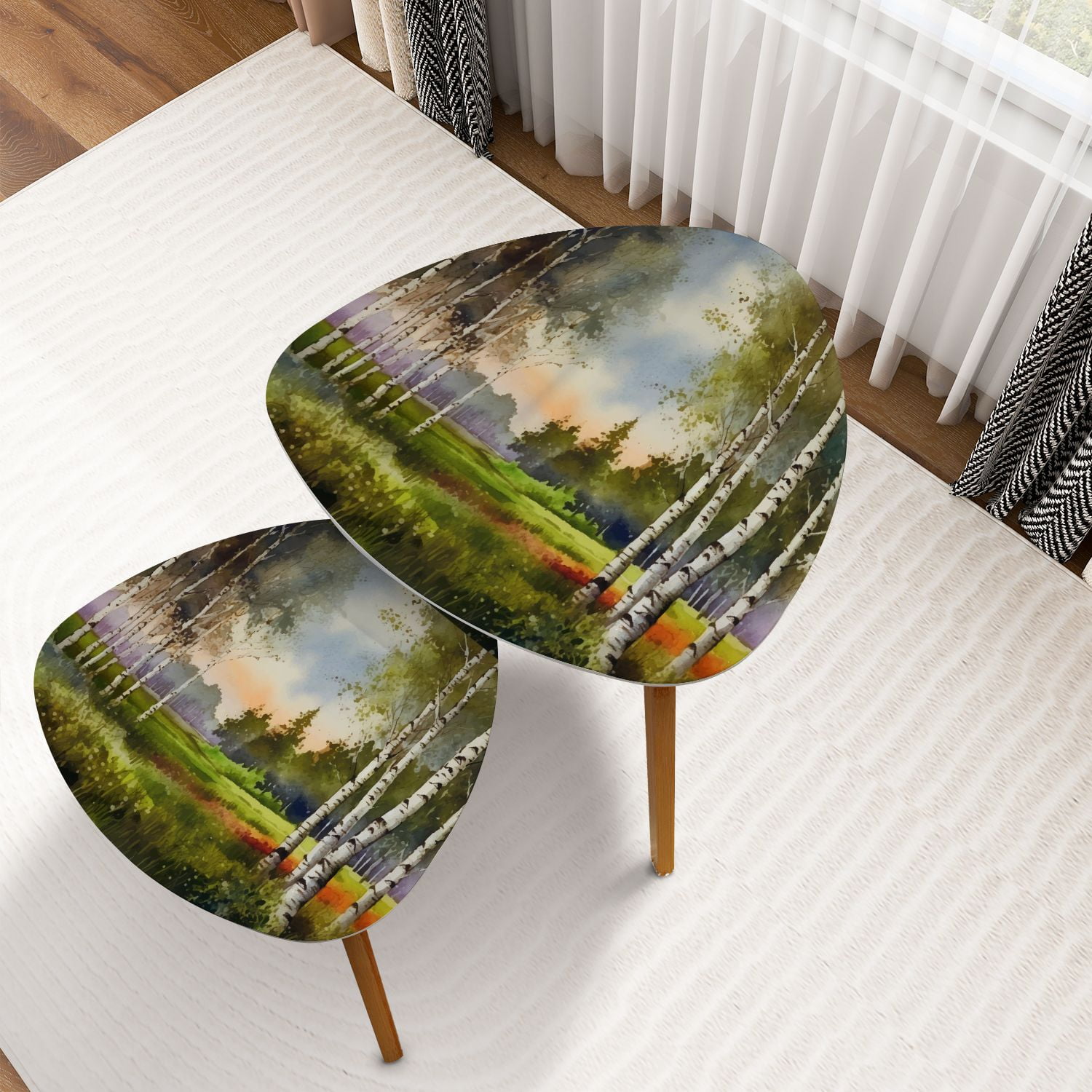 Triangle Nesting Coffee Table Set of 2 Watercolor painting green spring ...