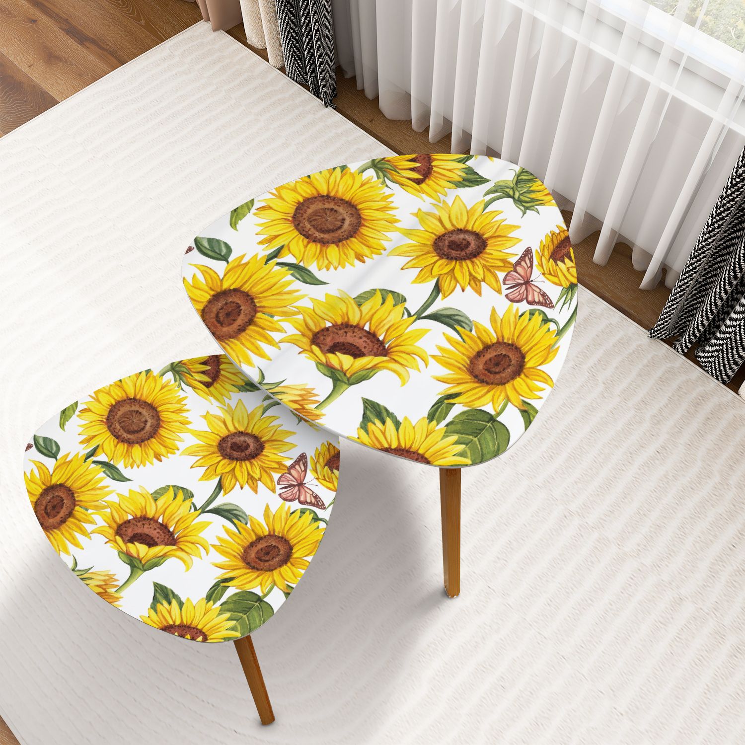 Triangle Nesting Coffee Table Set of 2 Watercolor pattern sunflowers ...