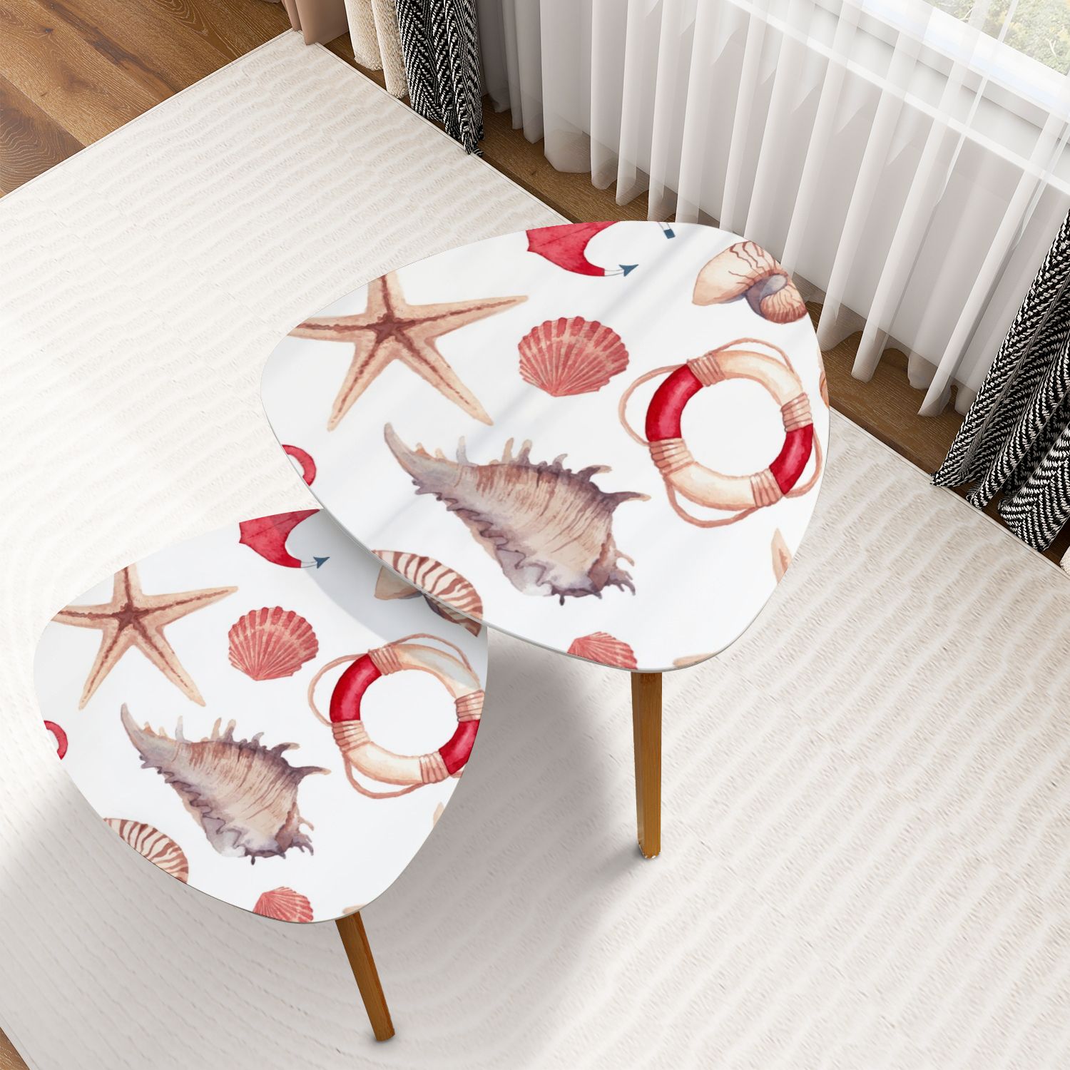 Triangle Nesting Coffee Table Set of 2 Watercolor sea shells stars ...