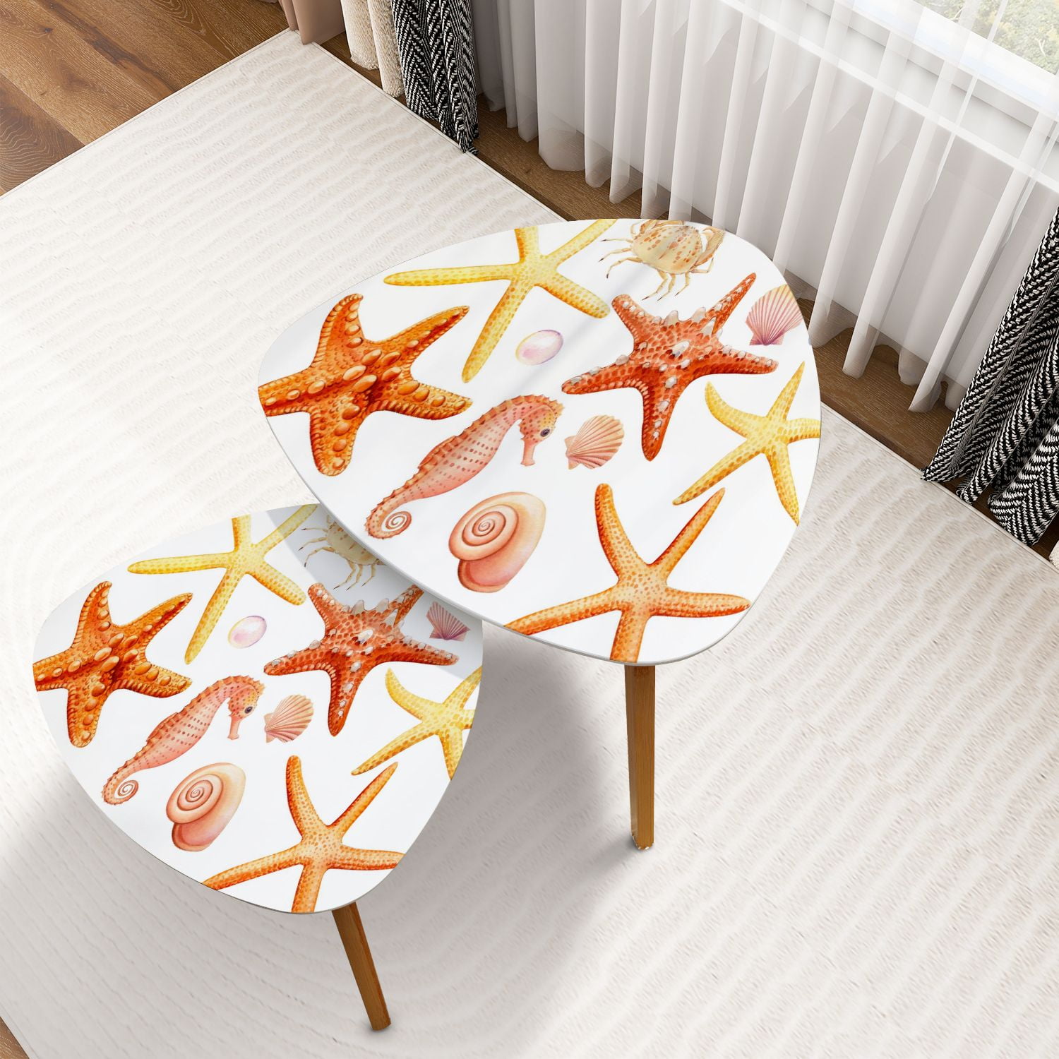 Triangle Nesting Coffee Table Set of 2 Watercolor set seashells crab ...