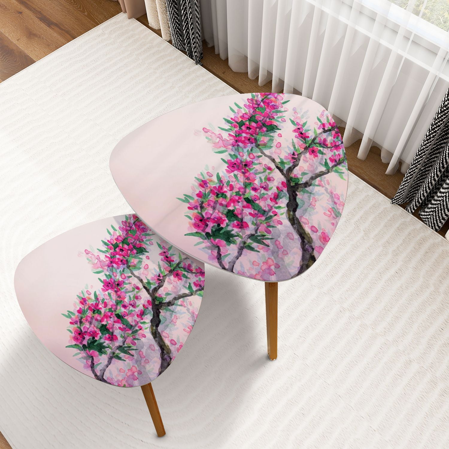 Triangle Nesting Coffee Table Set of 2 Watercolor spring Japanese style ...