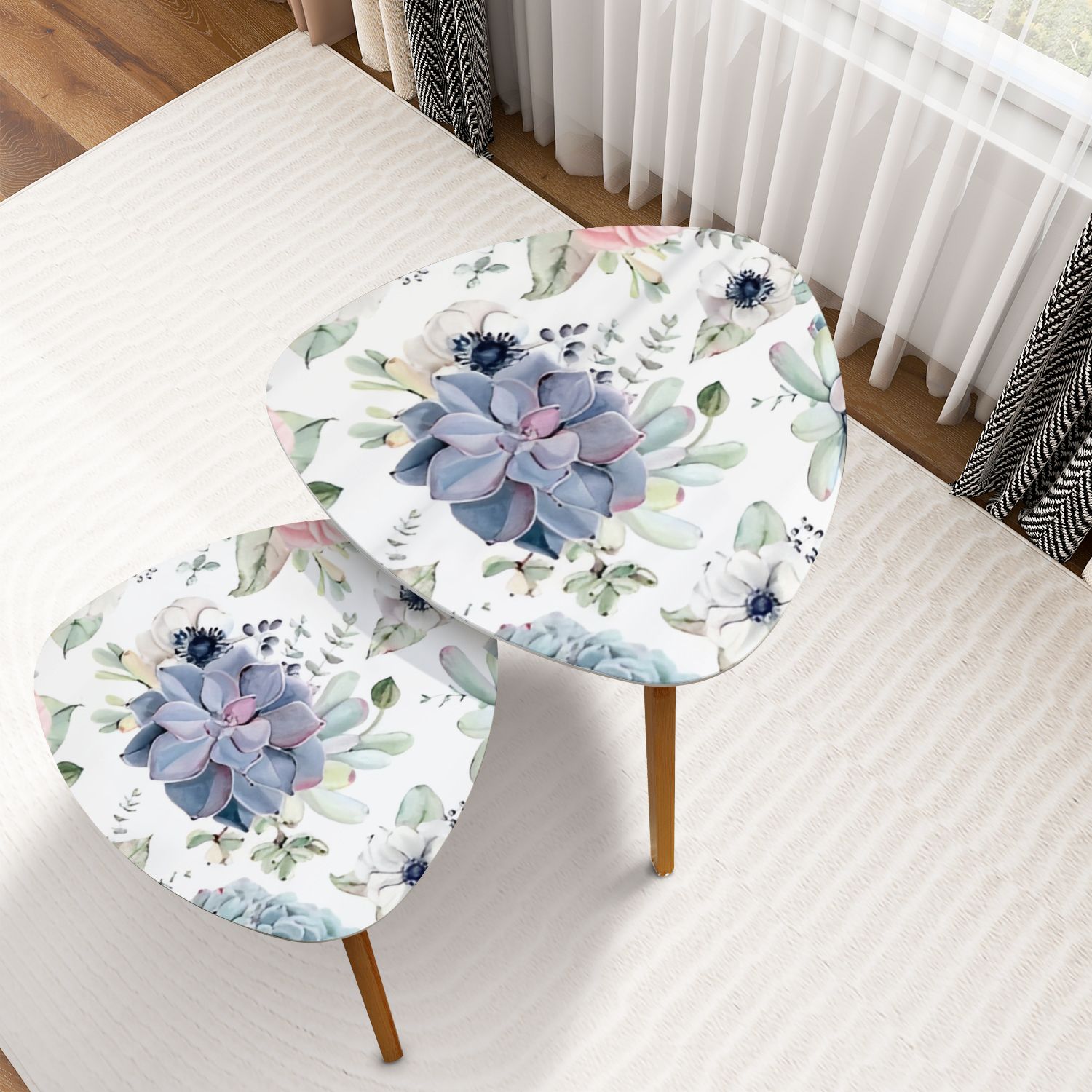 Triangle Nesting Coffee Table Set of 2 Watercolor succulents seamless ...