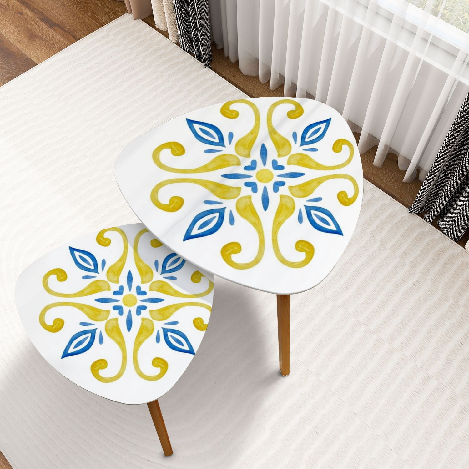 Triangle Nesting Coffee Table Set of 2 Watercolor traditional blue ...
