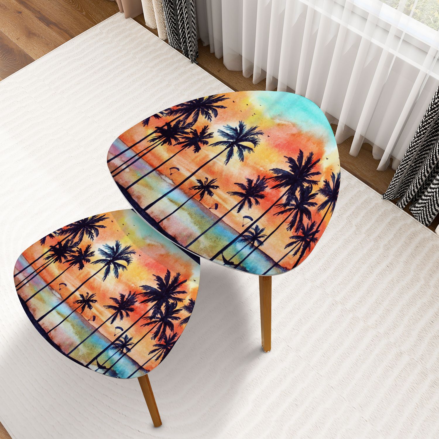 Triangle Nesting Coffee Table Set of 2 Watercolor tropical landscape ...