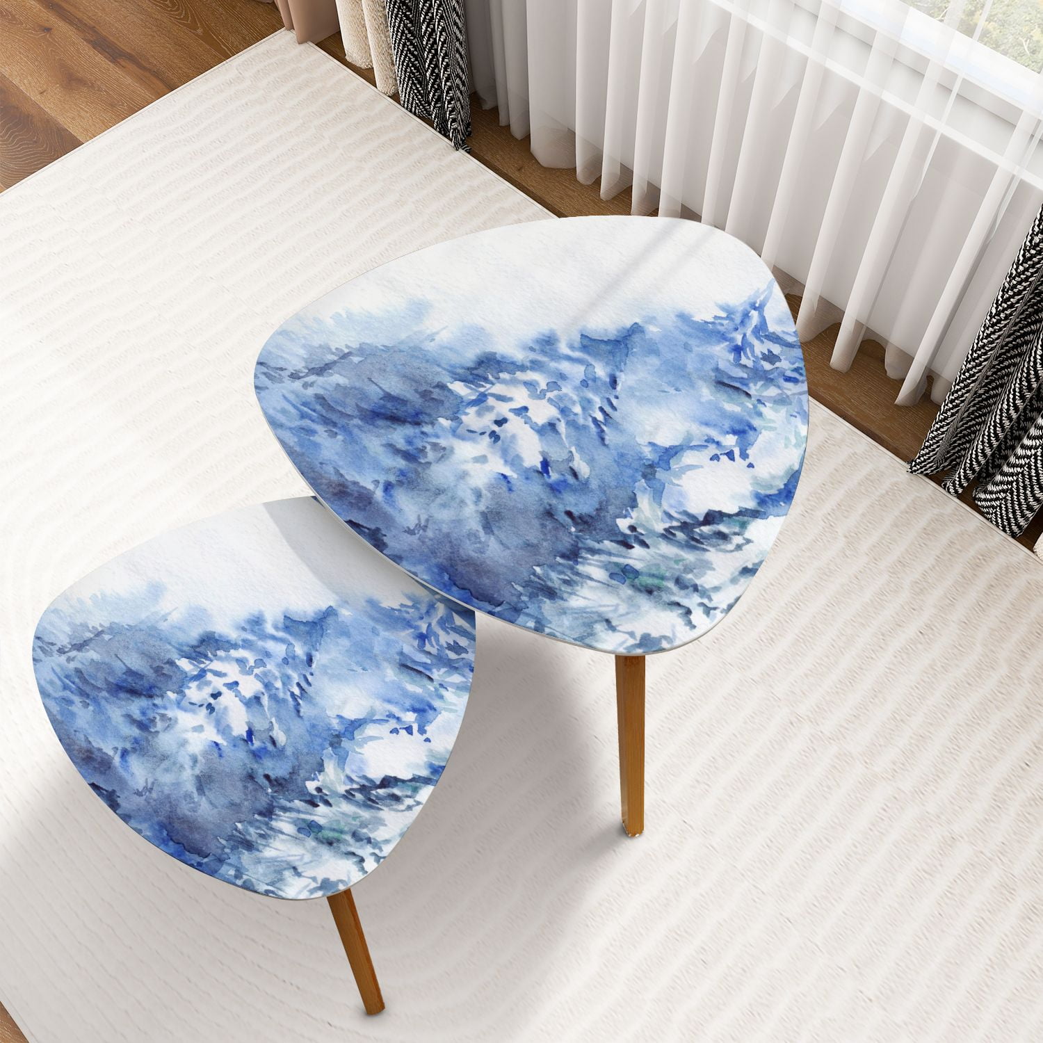 Triangle Nesting Coffee Table Set of 2 Watercolor winter snowy pine ...