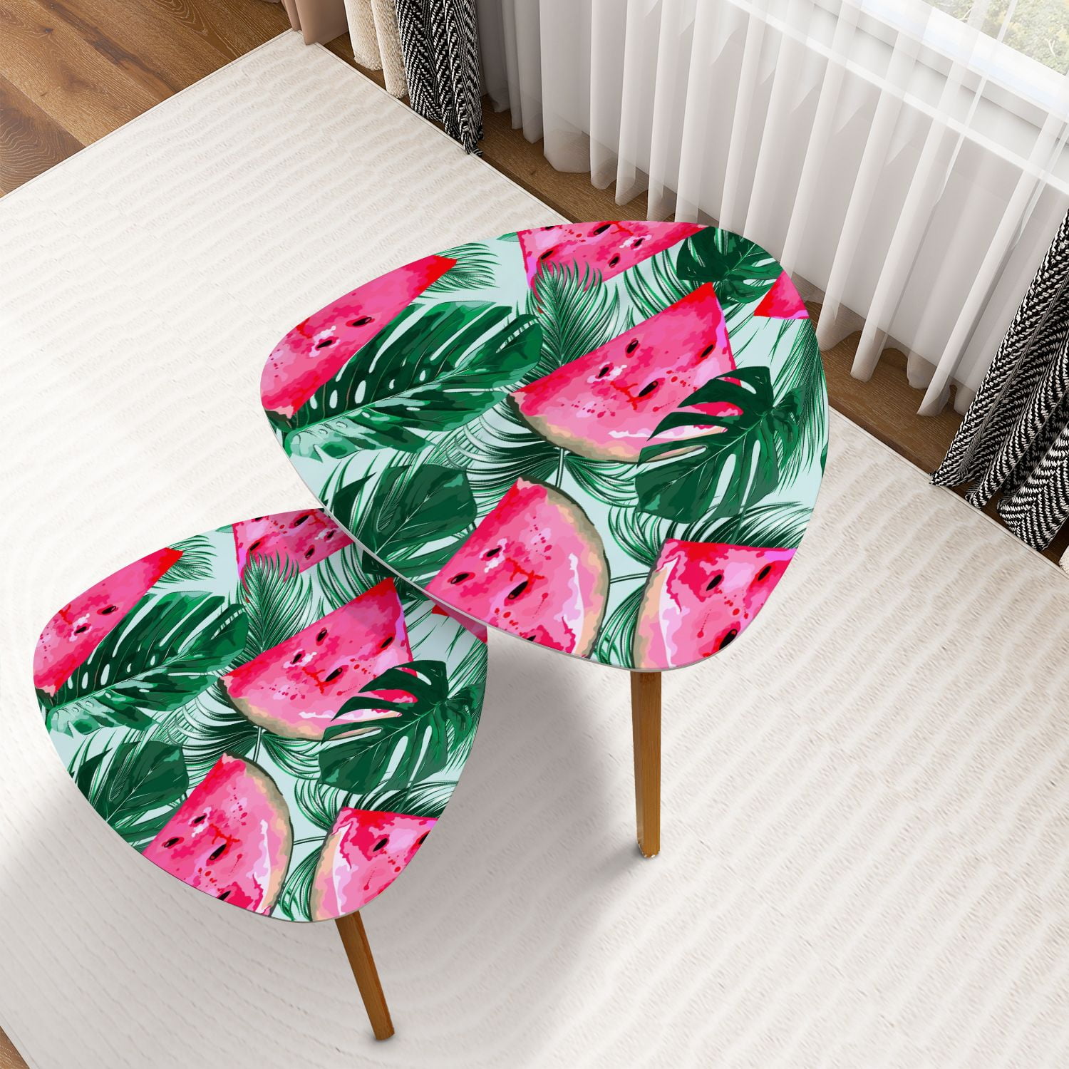 Triangle Nesting Coffee Table Set of 2 Watermelons tropical palm leaves ...