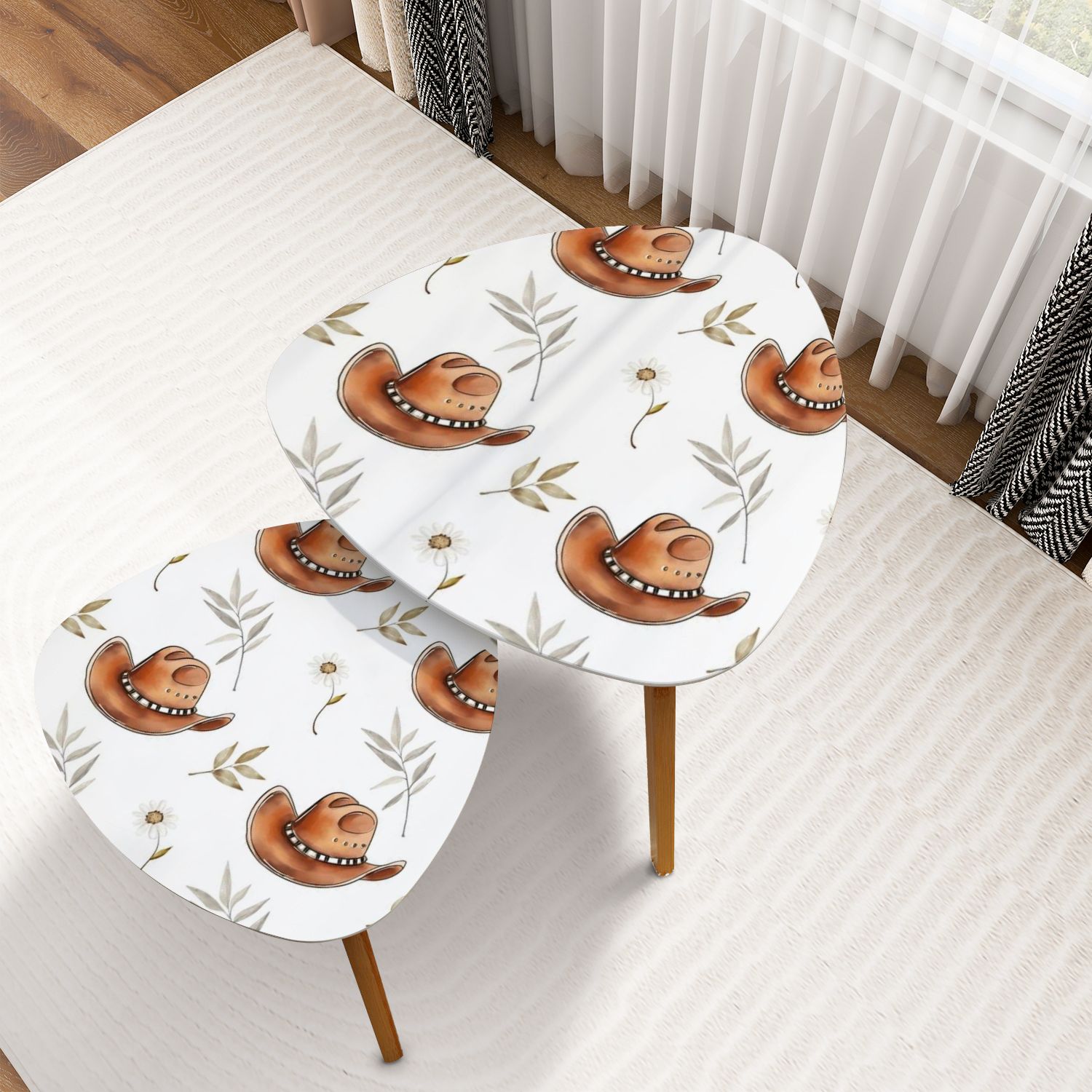 Triangle Nesting Coffee Table Set of 2 Western Cowboy hat seamless ...