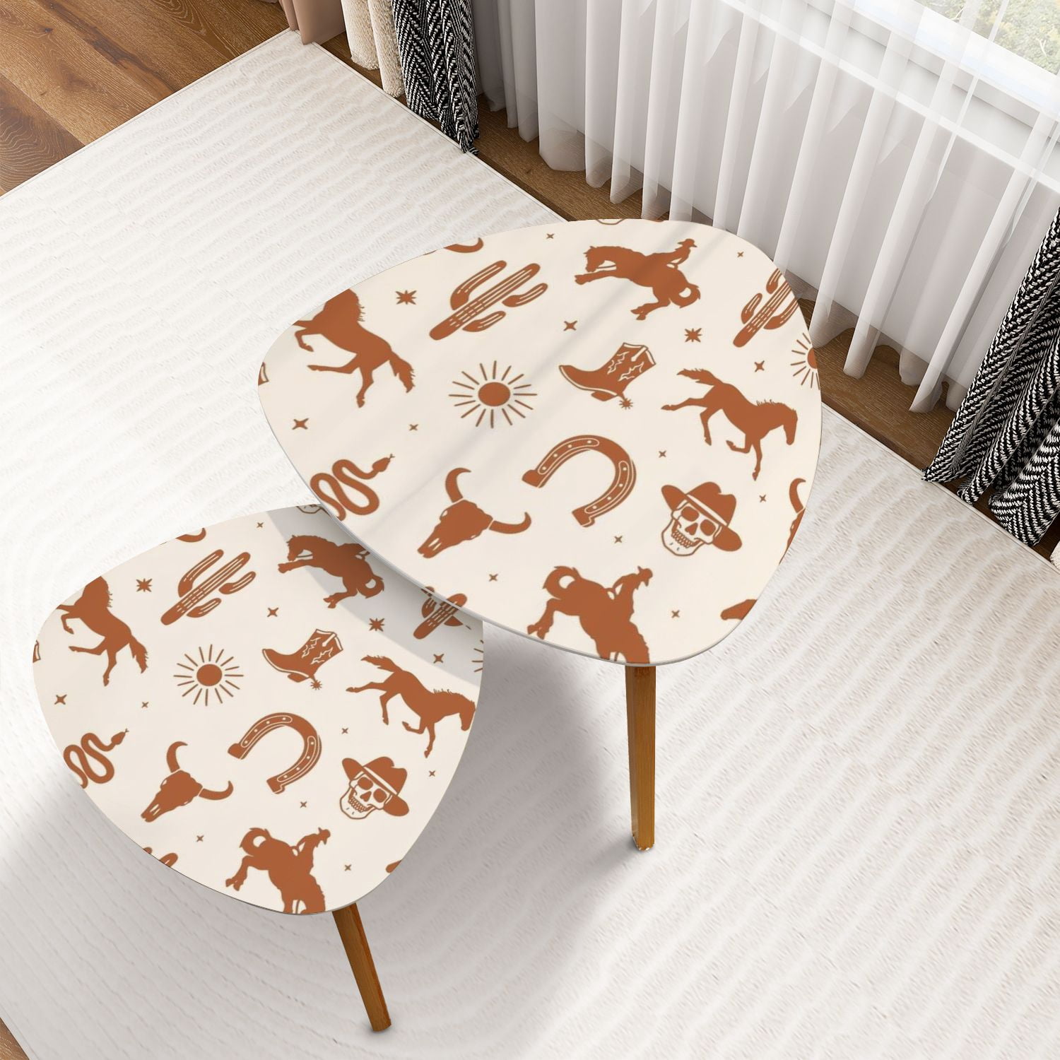 Triangle Nesting Coffee Table Set of 2 Western Themed Cowboy Cowgirl ...