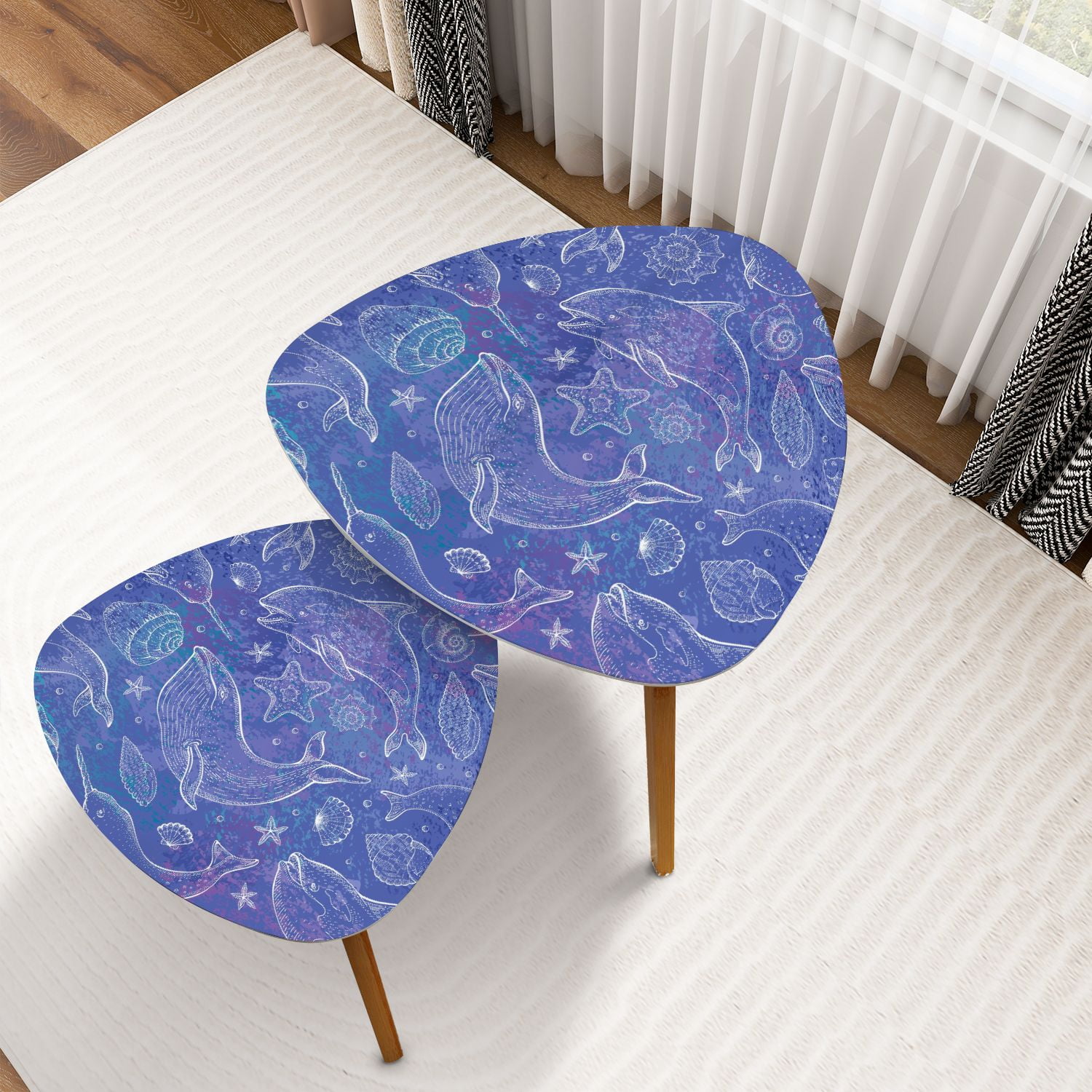 Triangle Nesting Coffee Table Set of 2 Whales seashell pattern ...