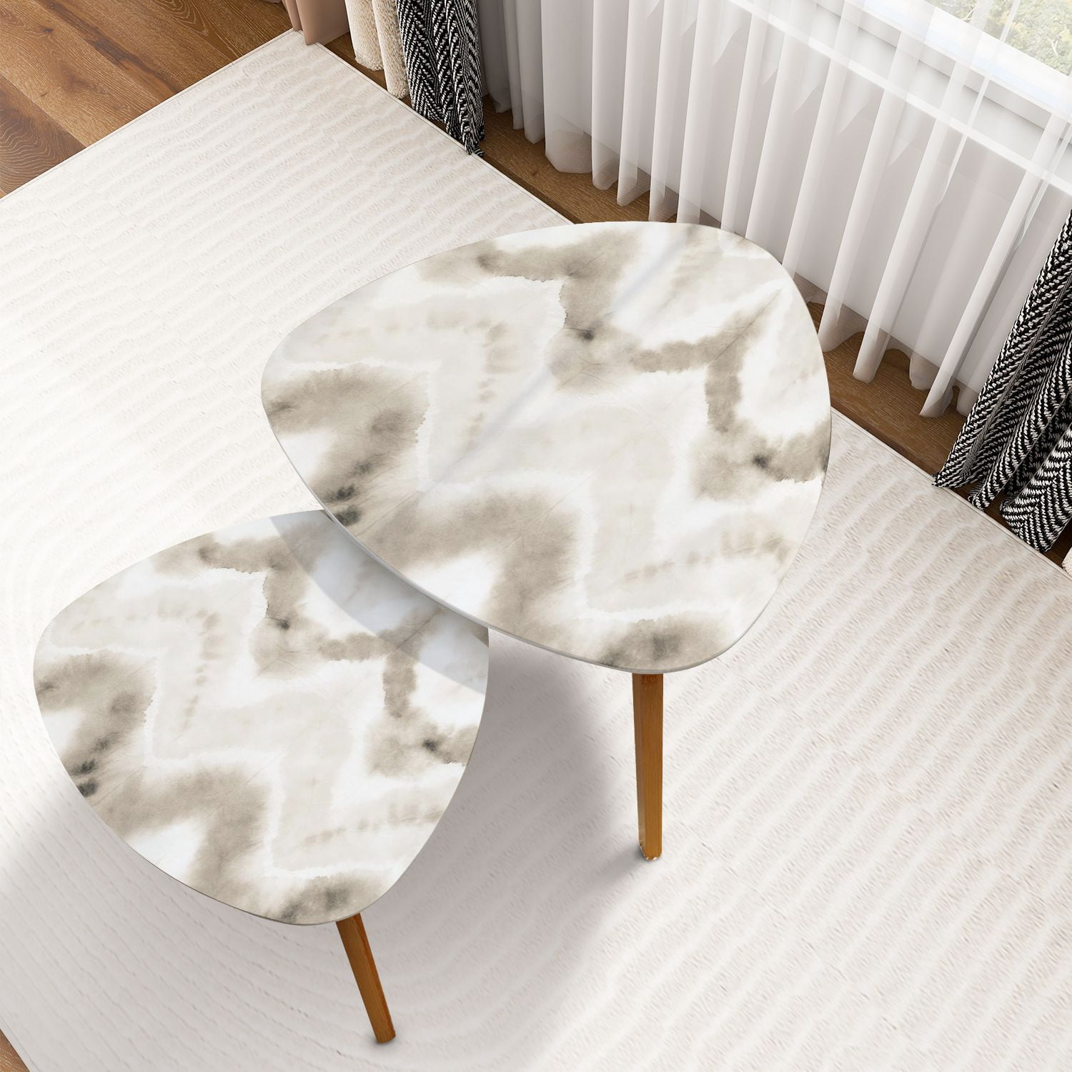 Triangle Nesting Coffee Table Set of 2 White Geometric Watercolor ...