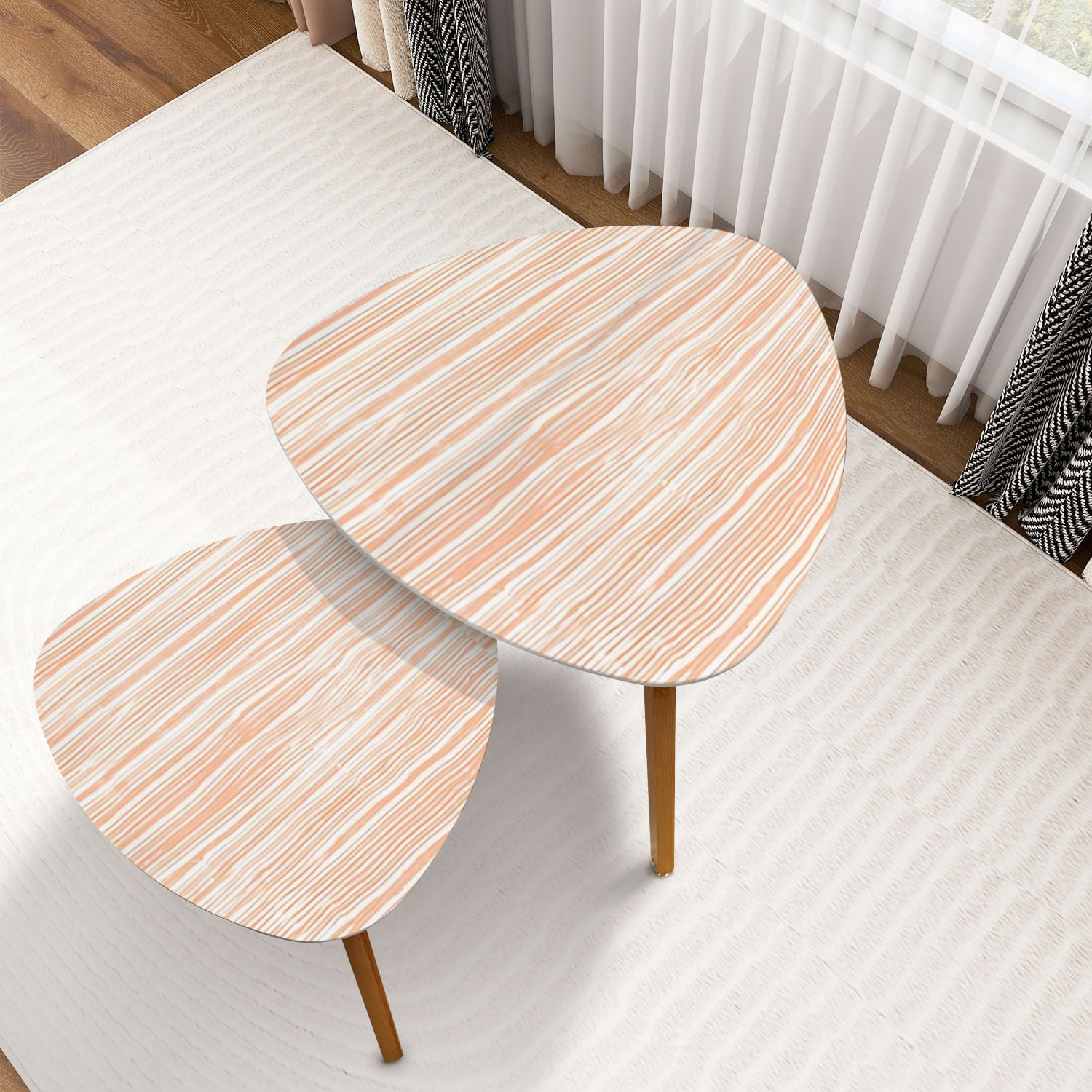 Triangle Nesting Coffee Table Set of 2 White beige striped seamless ...