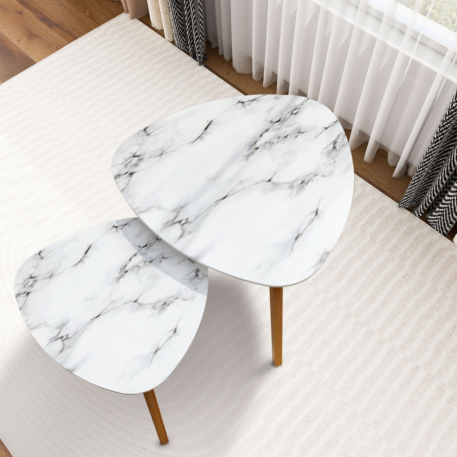 Triangle Nesting Coffee Table Set of 2 White marble texture Abstract ...