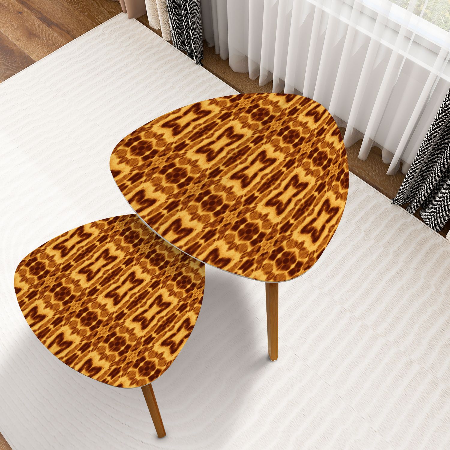 Triangle Nesting Coffee Table Set of 2 Yellow Tribal Ethnic Design ...