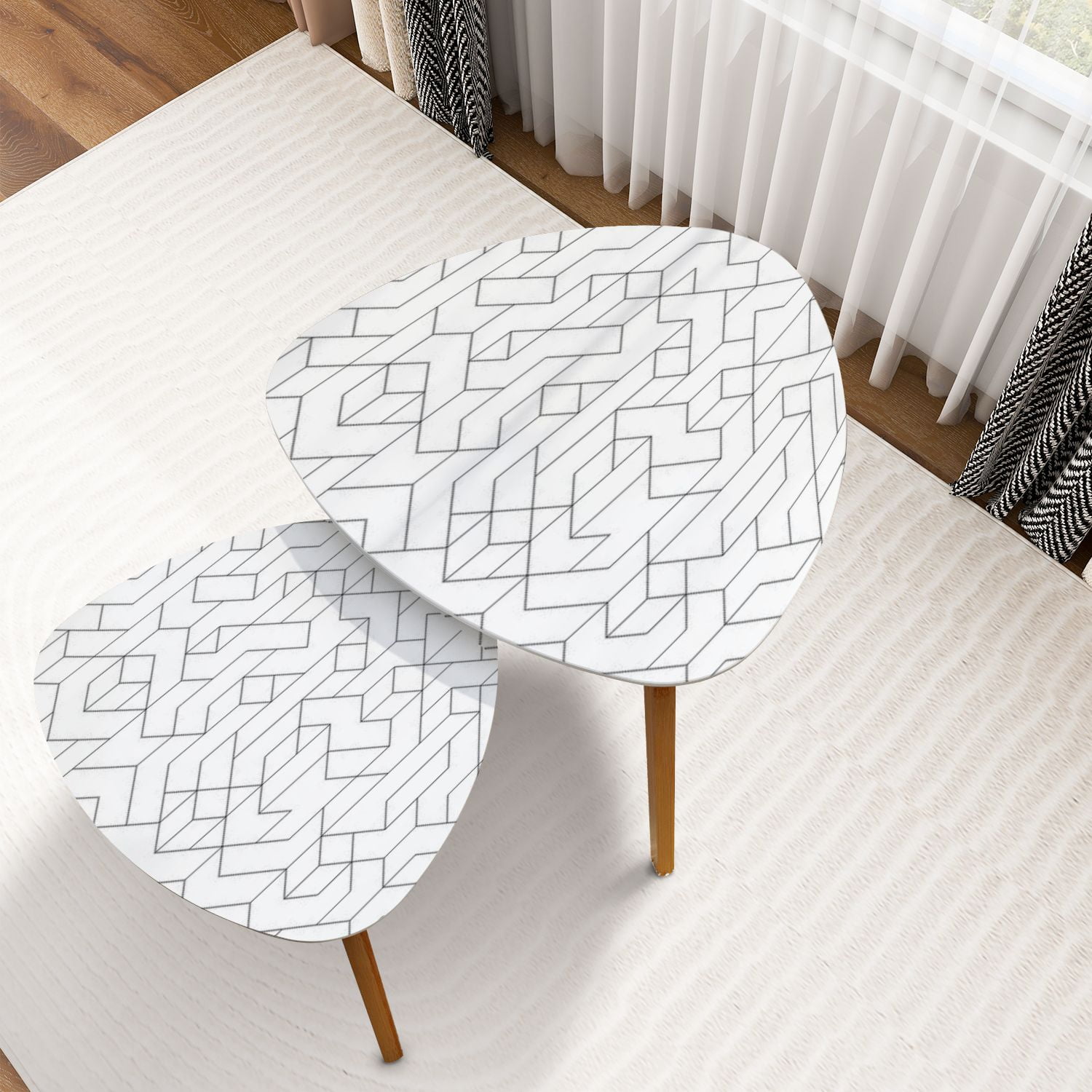 Triangle Nesting Coffee Table Set of 2 abstract black white hexagon ...