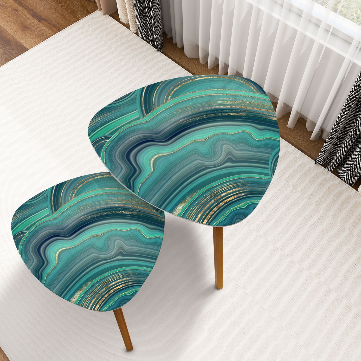 Triangle Nesting Coffee Table Set of 2 abstract fake stone texture malachite agate mint green ...