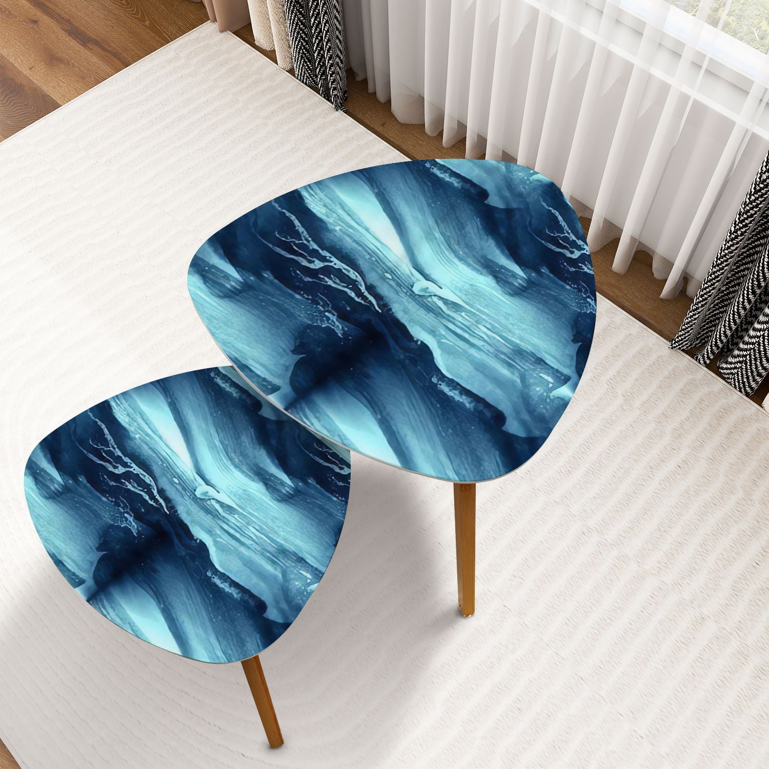 Triangle Nesting Coffee Table Set of 2 abstract paint water blue sea ...