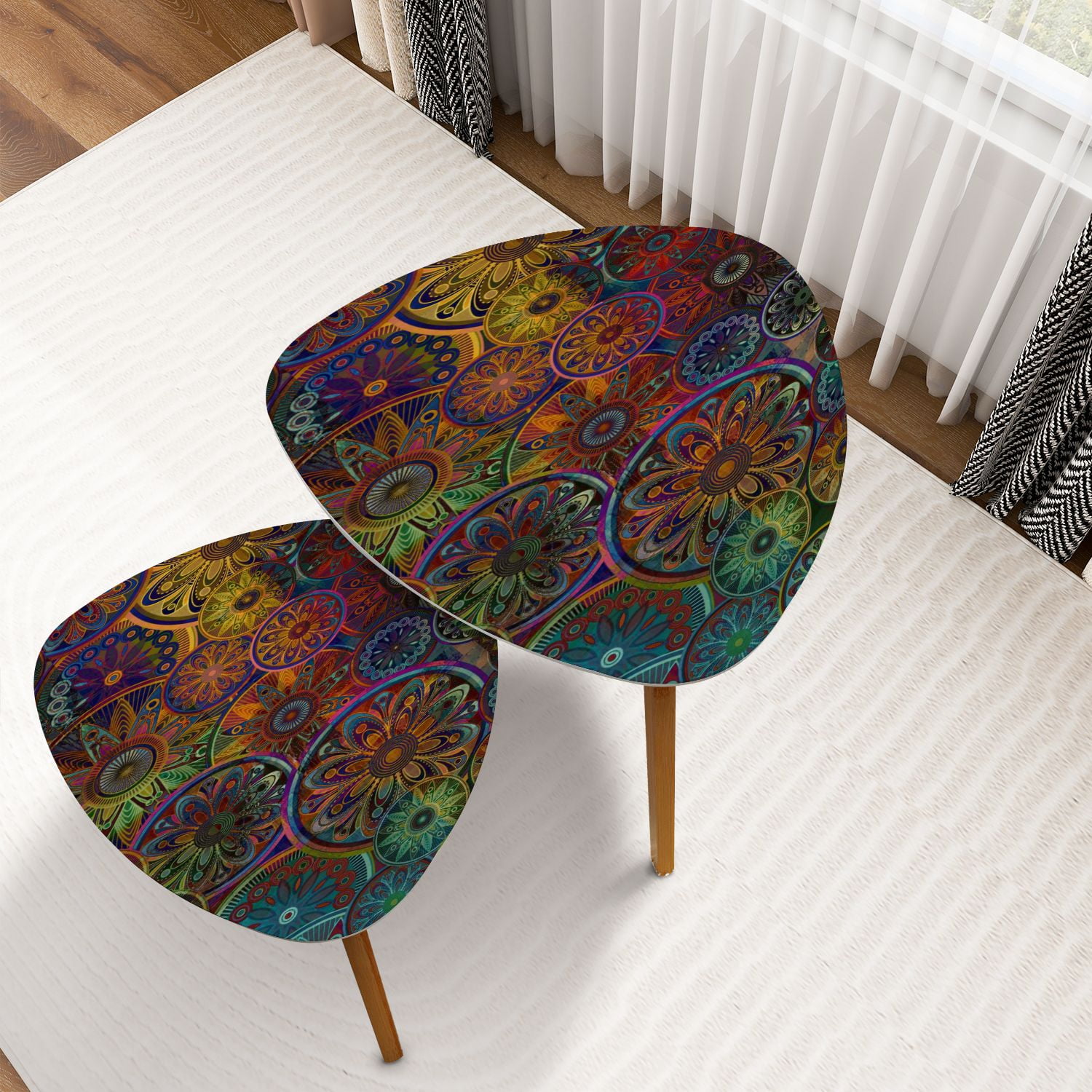 Triangle Nesting Coffee Table Set of 2 art colorful vintage ethnic ...