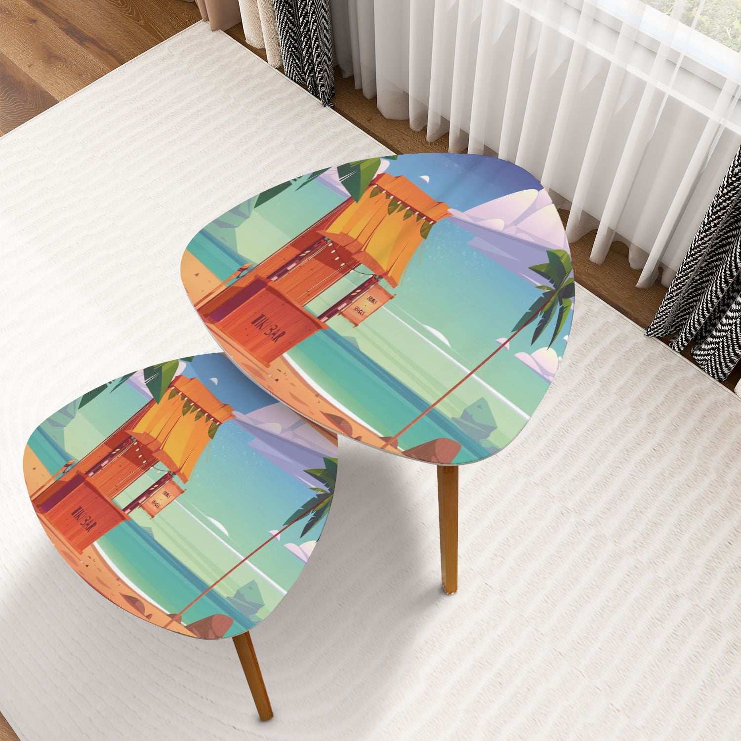 Triangle Nesting Coffee Table Set of 2 bar wooden hut tribal masks ...