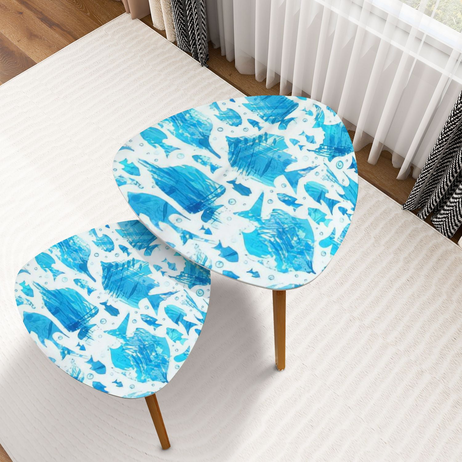 Triangle Nesting Coffee Table Set of 2 blue watercolor seamless fish ...