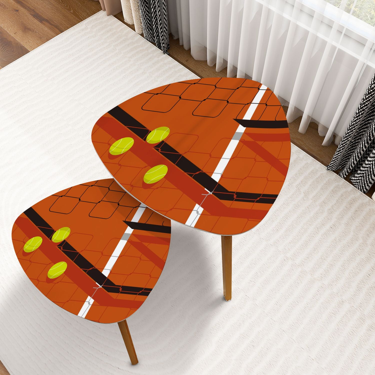 Triangle Nesting Coffee Table Set of 2 brick red color tennis court ...