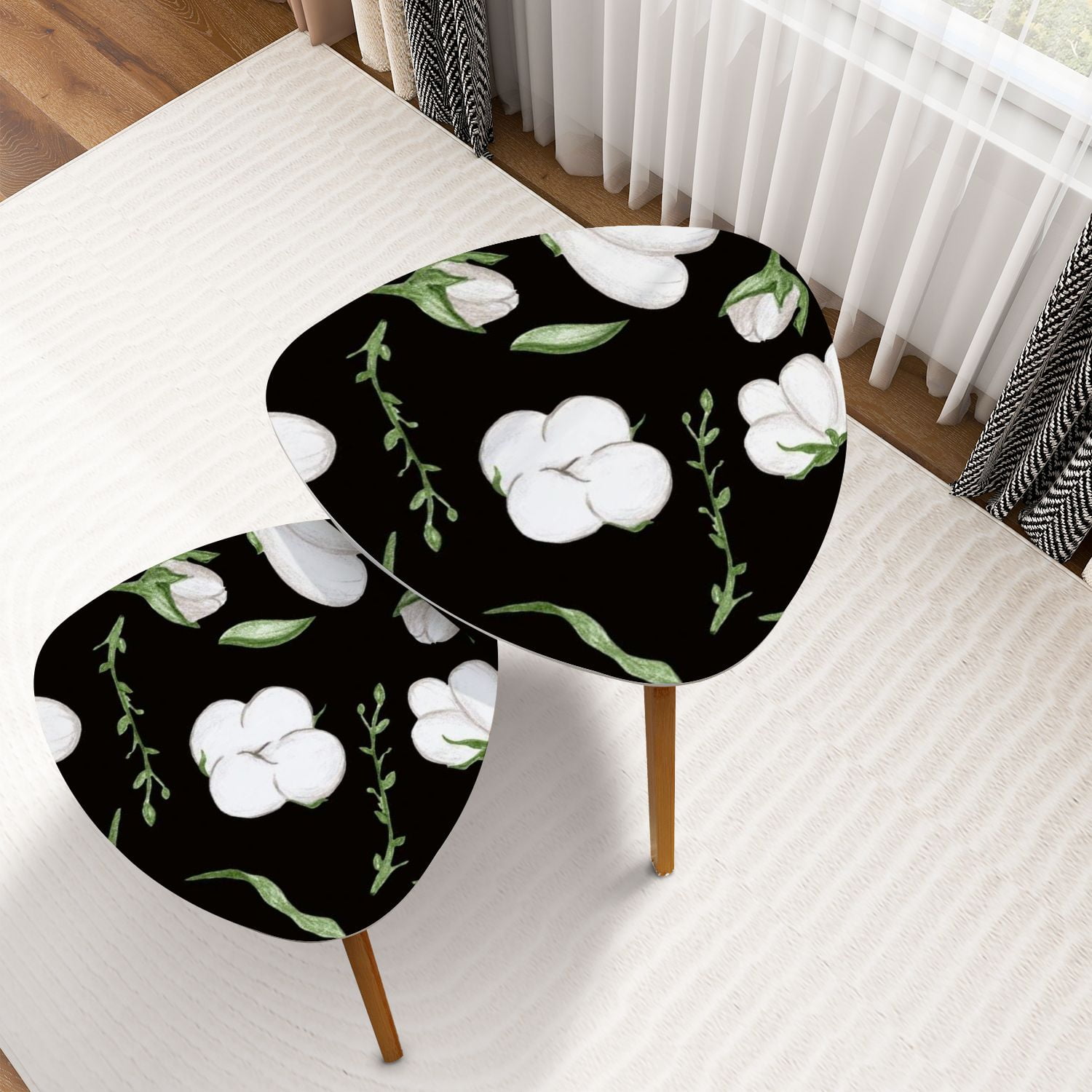 Triangle Nesting Coffee Table Set of 2 cotton flowers black raster hand ...