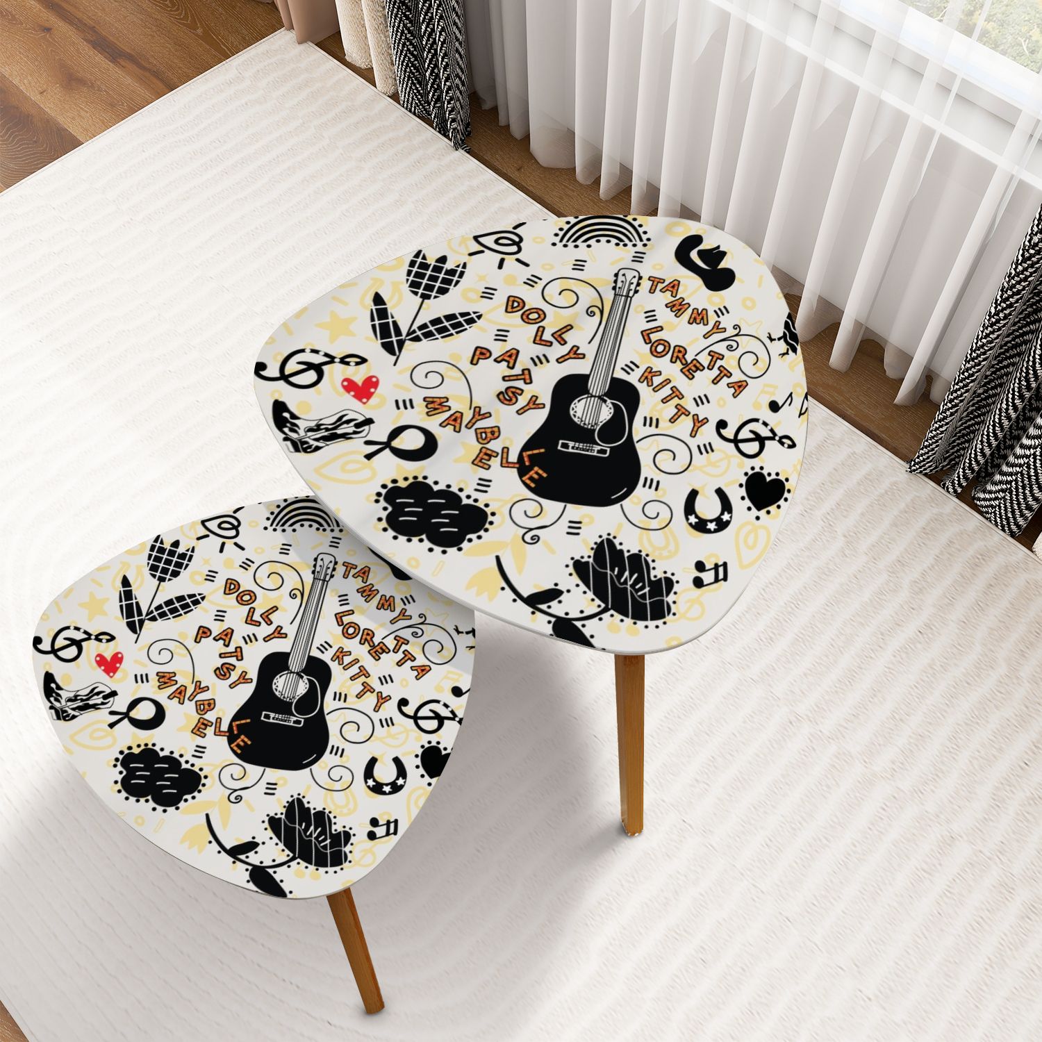 Triangle Nesting Coffee Table Set of 2 country music guitar cowboy hat ...