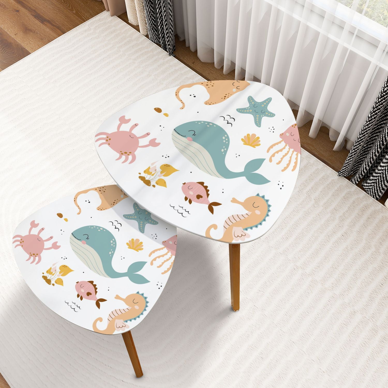 Triangle Nesting Coffee Table Set of 2 cute baby sea fishes crab whale ...
