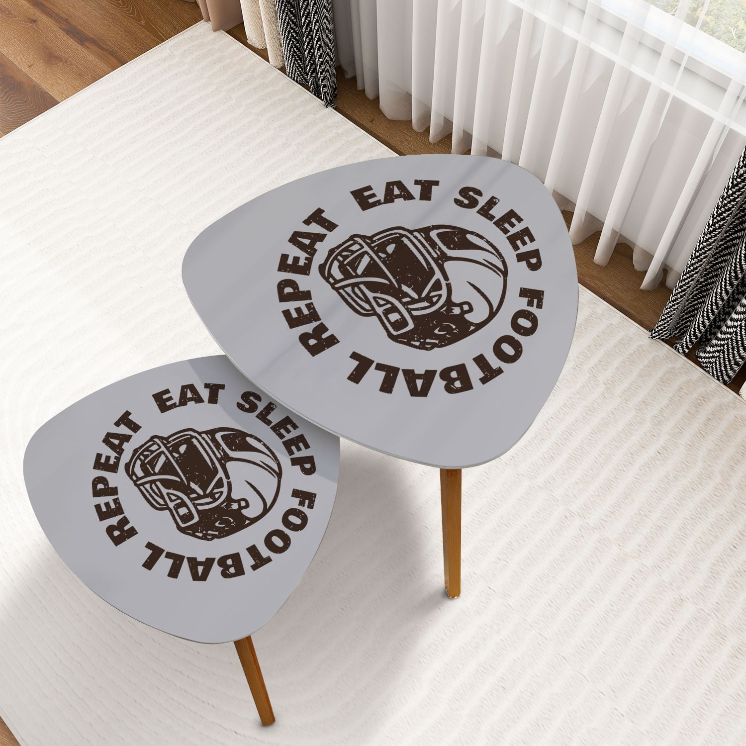 Triangle Nesting Coffee Table Set of 2 design eat sleep football repeat ...