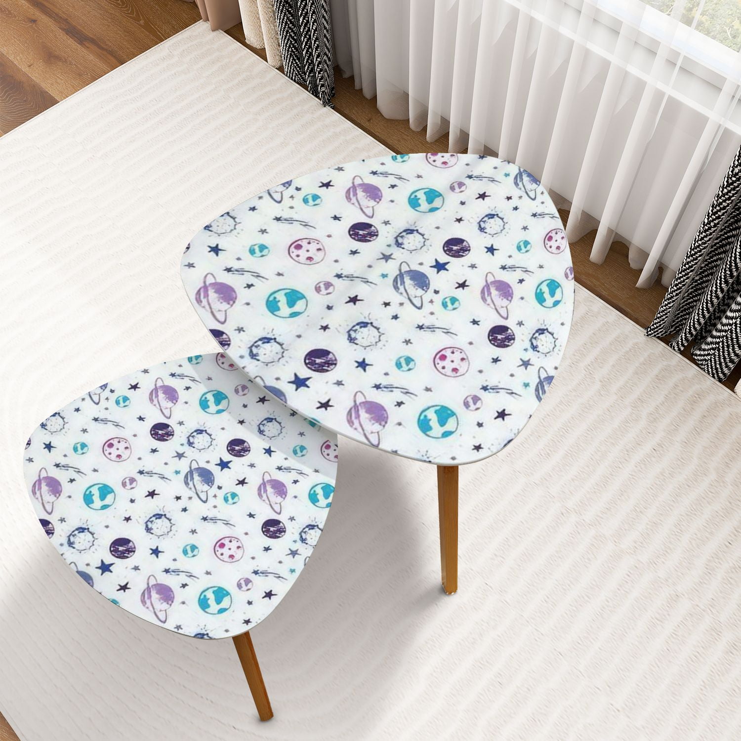 Triangle Nesting Coffee Table Set of 2 doodle space seamless Planets ...