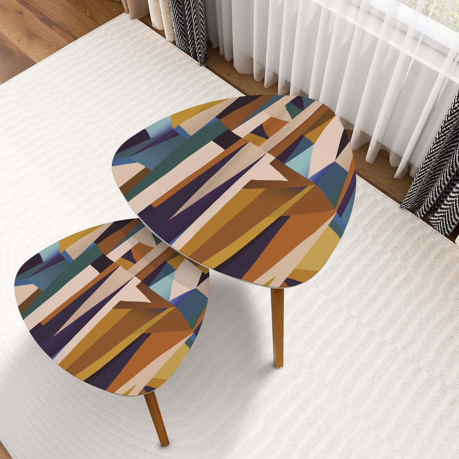 Triangle Nesting Coffee Table Set of 2 drawn trendy geometric abstract ...